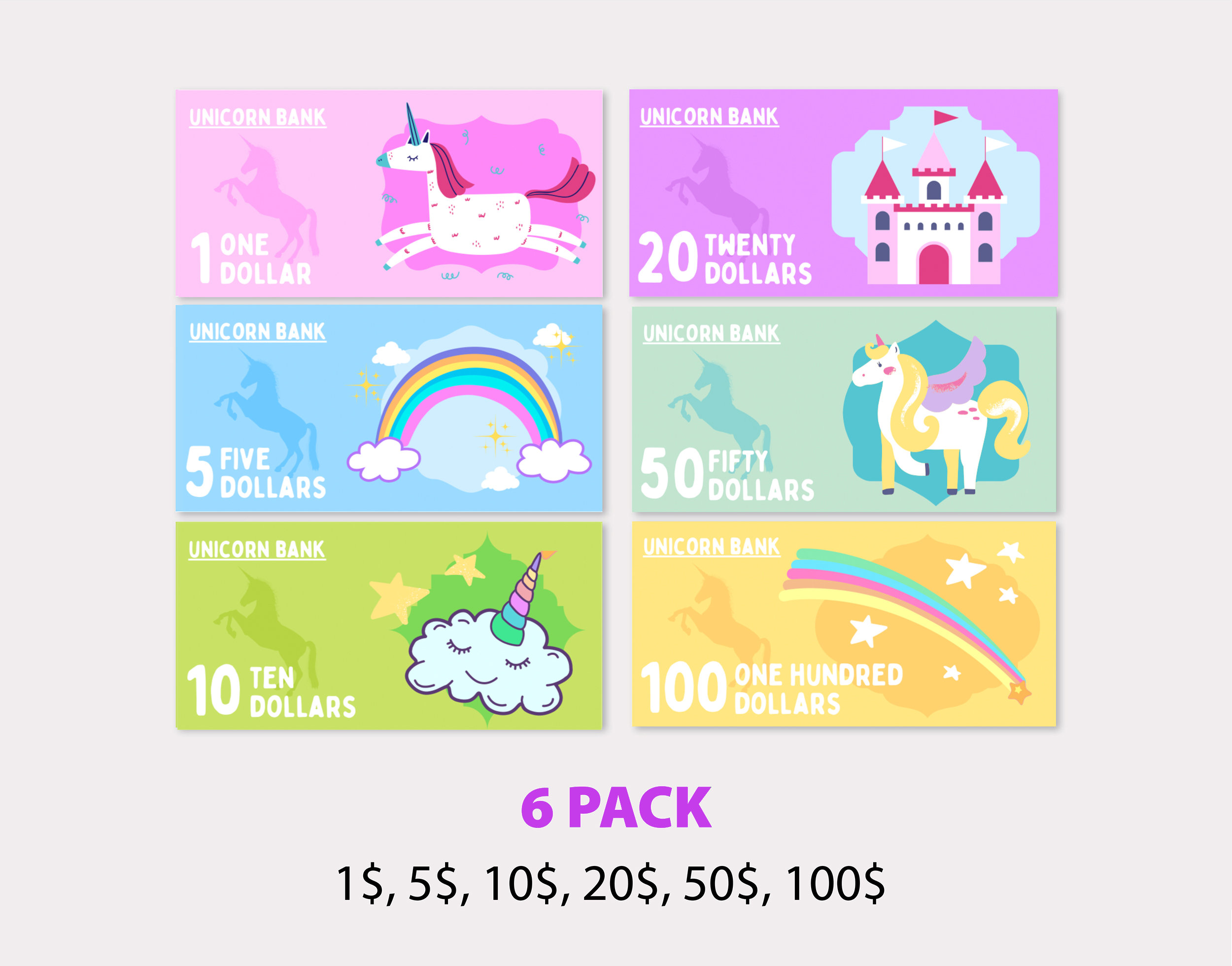 Unicorn Play Money: Kids Printable Pretend Play Bucks (PDF Download A4 ...