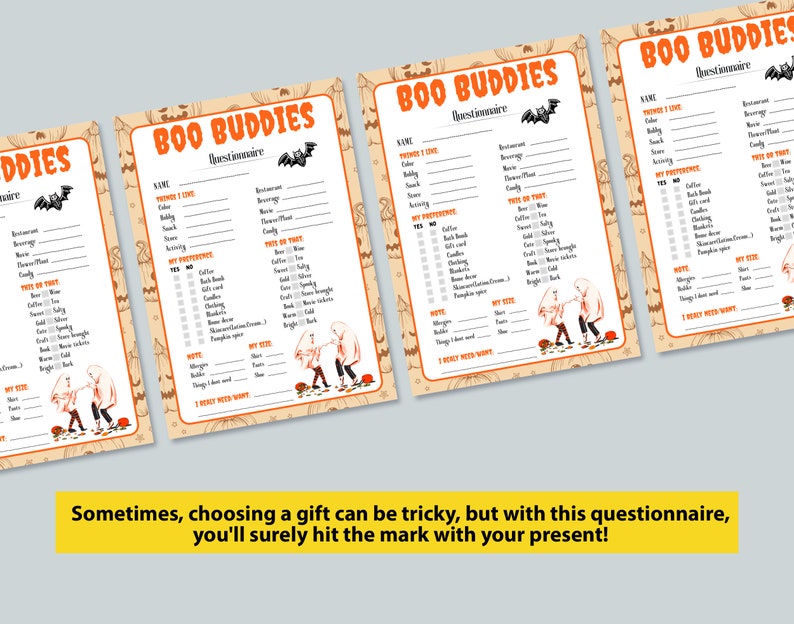 Halloween Gift Exchange Printable, Boo Buddy Questionaire, Halloween ...