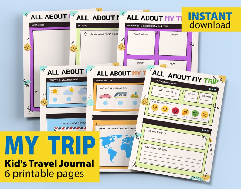 Kid's Travel Journal Printable, Vacation Journal for Toddlers, Travel ...