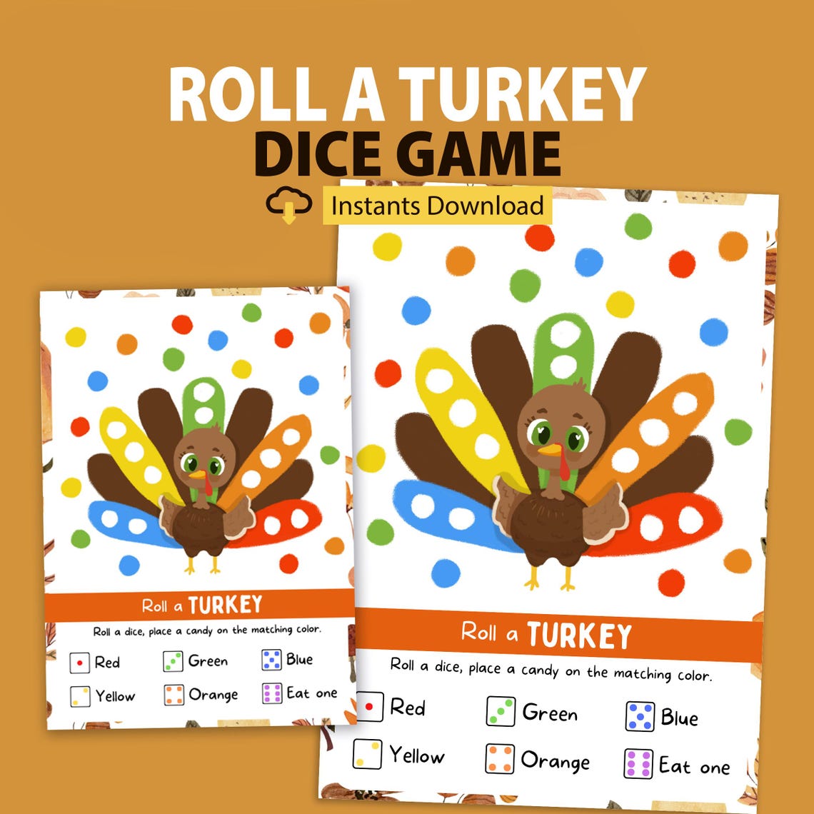 Roll a Turkey Dice Game: Thanksgiving Printable Activity (digital ...