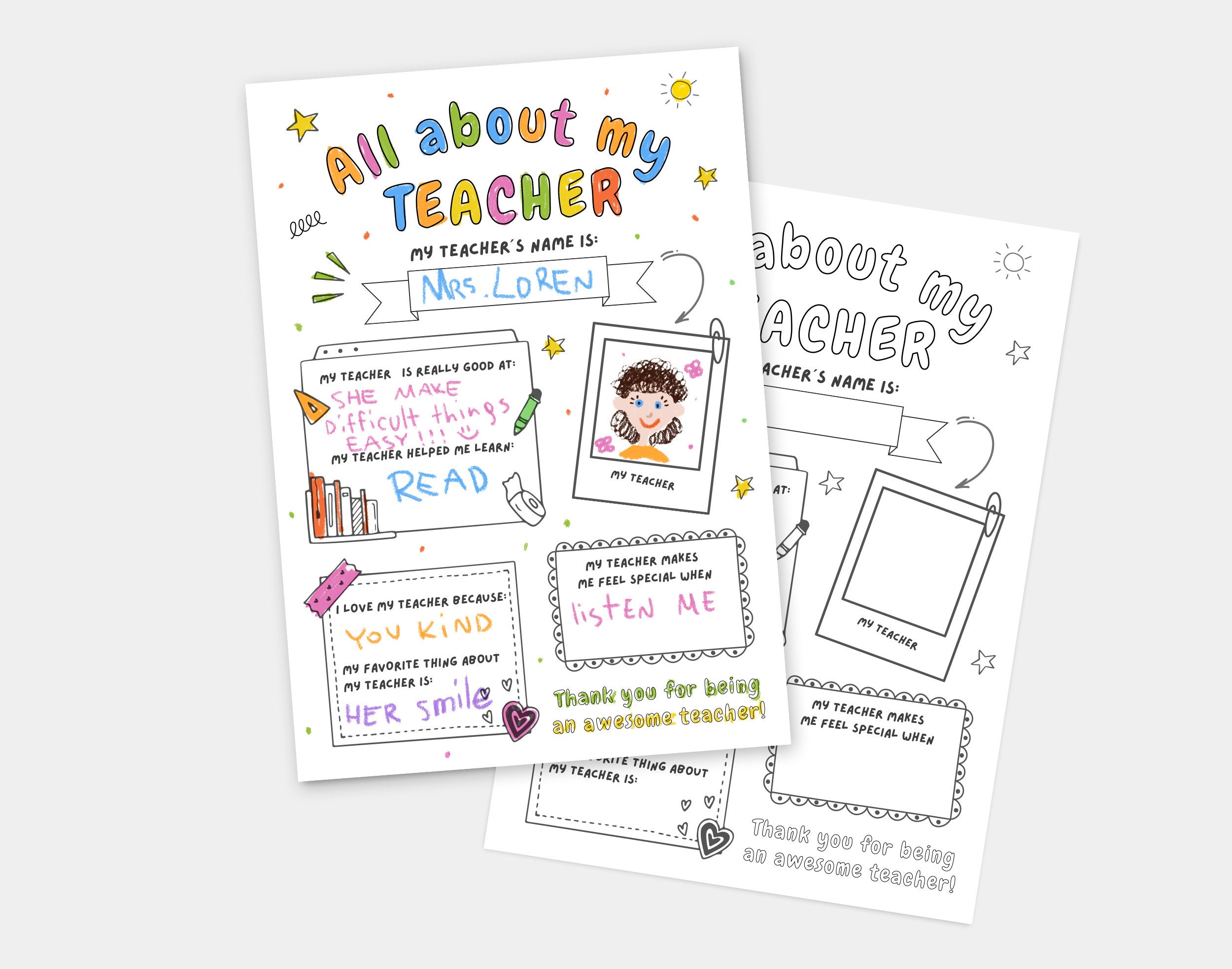 All About My Teacher, Teacher Appreciation Week Printable, Meet the ...