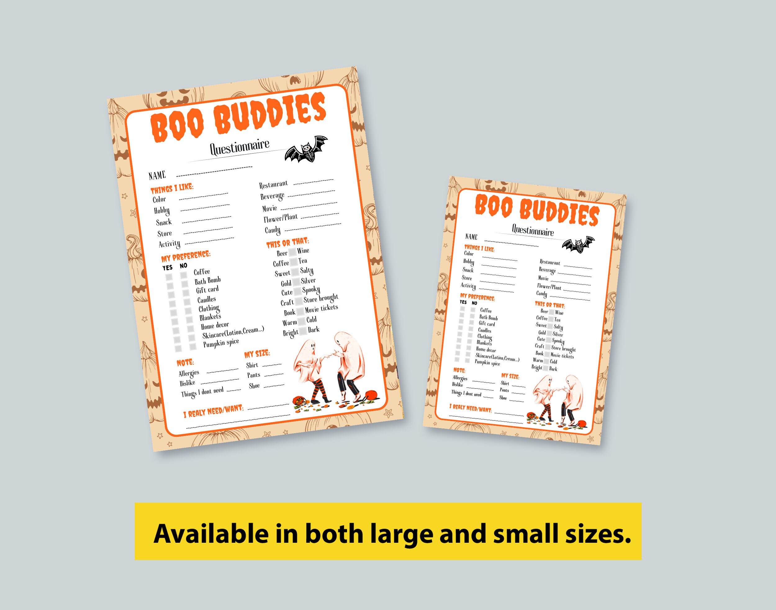 Halloween Gift Exchange Printable, Boo Buddy Questionaire, Halloween ...