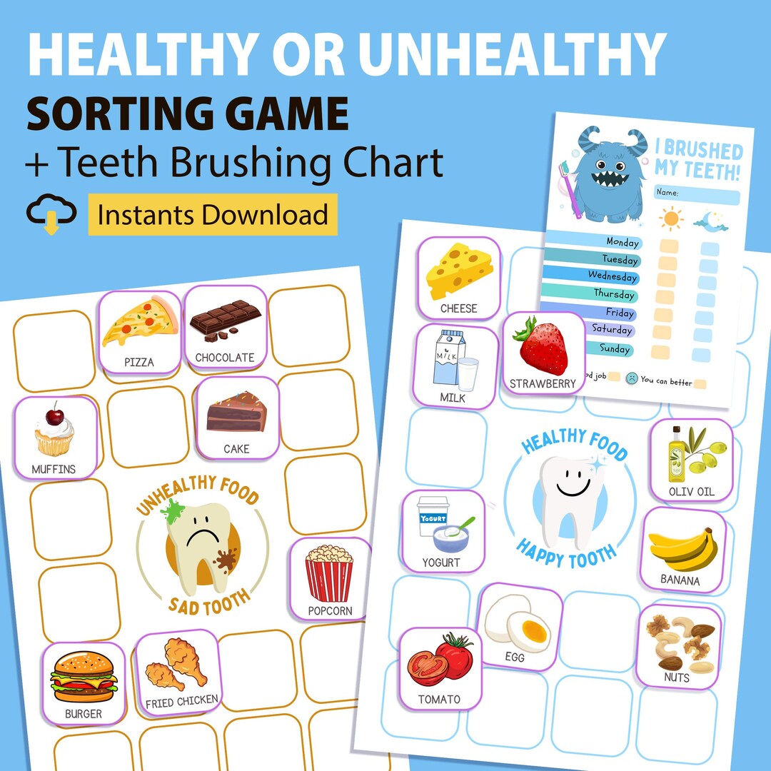 Healthy or Unhealthy Food Sorting Game Printable, Dental Health ...