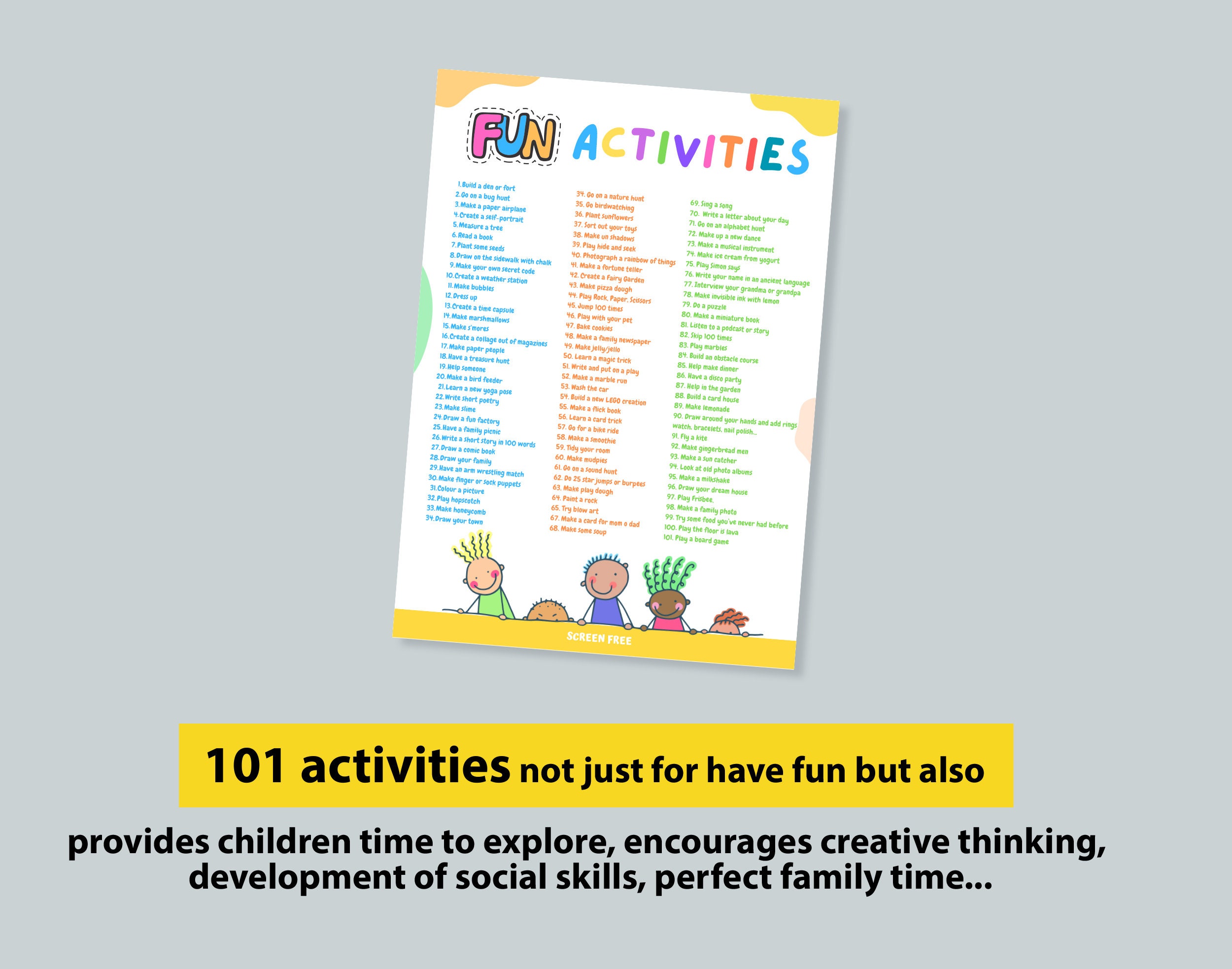 Summer Bucket List for Kids and Families Printable, Free Screen Time ...