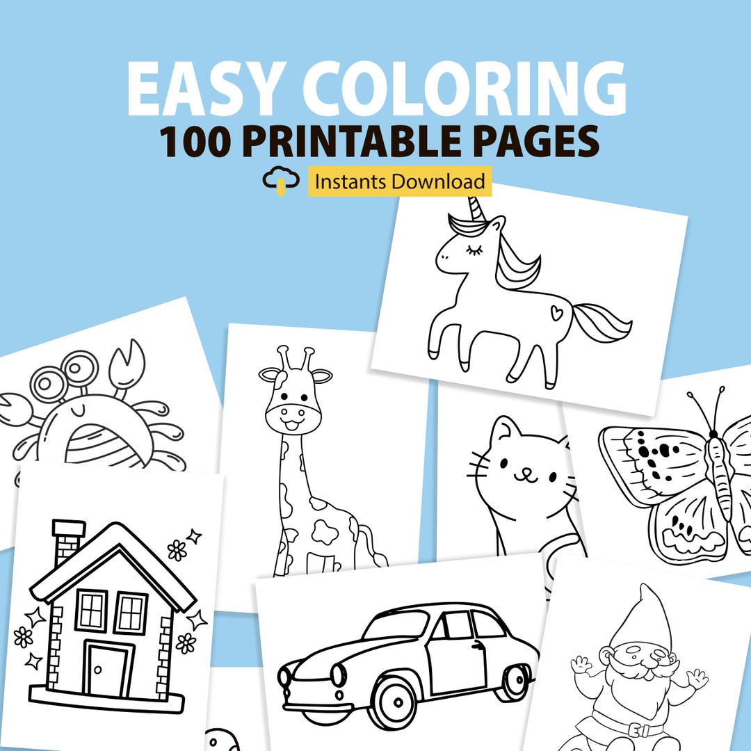 100 Kids Coloring Pages: Animals, Nature, Vehicles (PDF Download A4 ...