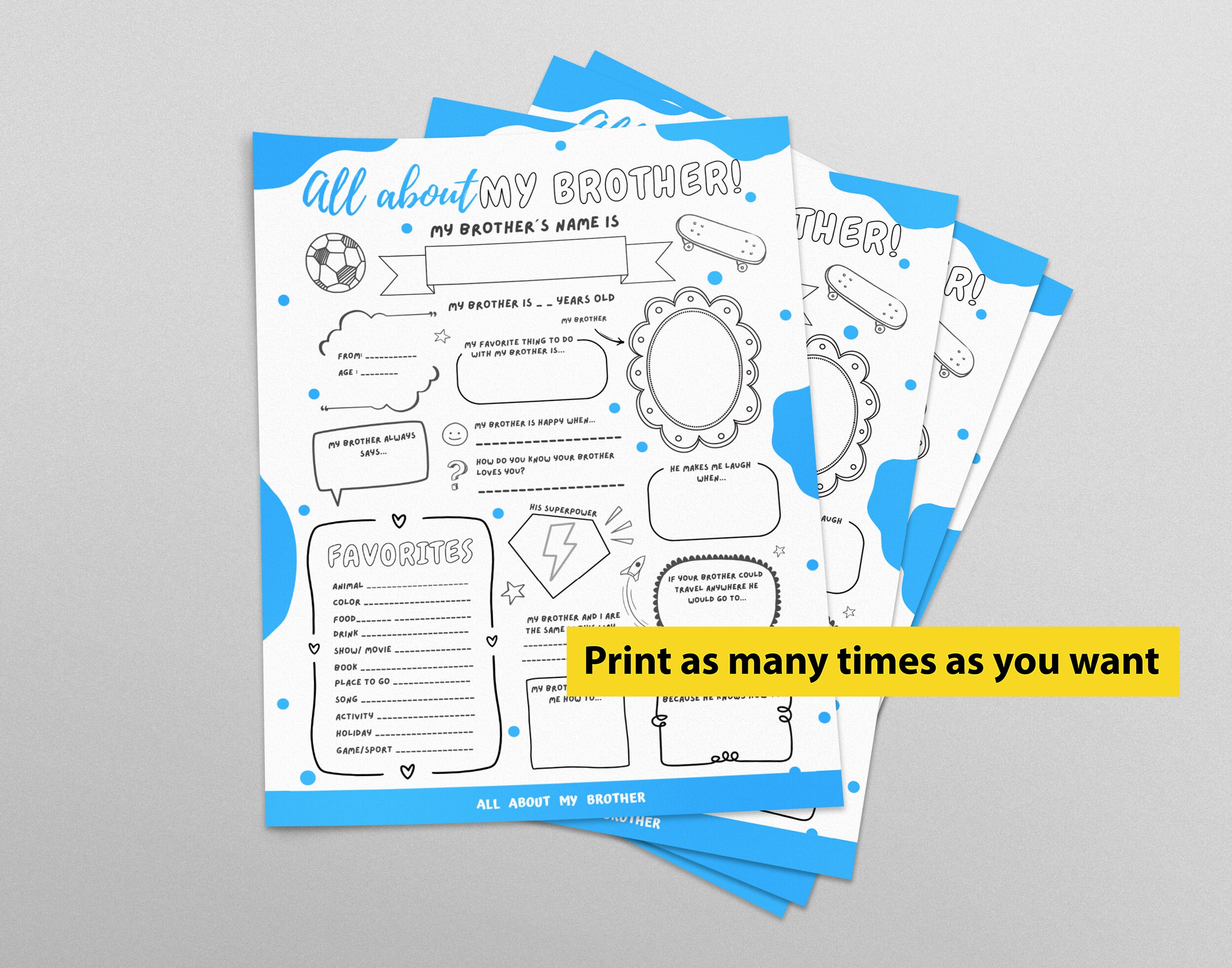 All About My Brother Printable Interview, Siblings Questionnaire ...