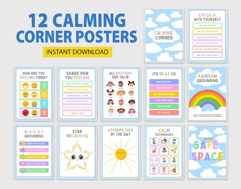 Printable Set Calming Corner Posters, Emotions Posters, Calming ...