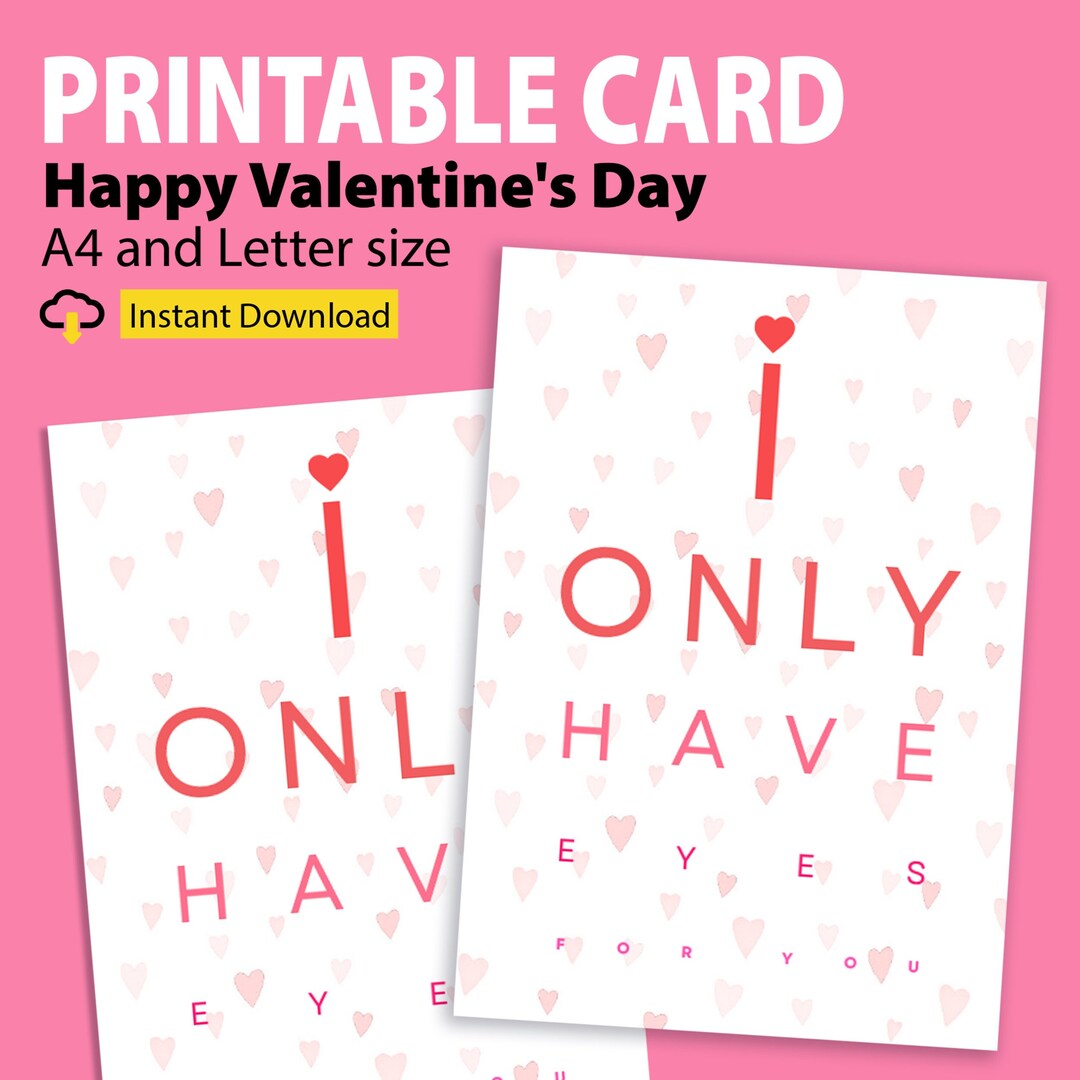 Cute Happy Valentine's Day Printable Card, Cute Romantic Card, Love ...