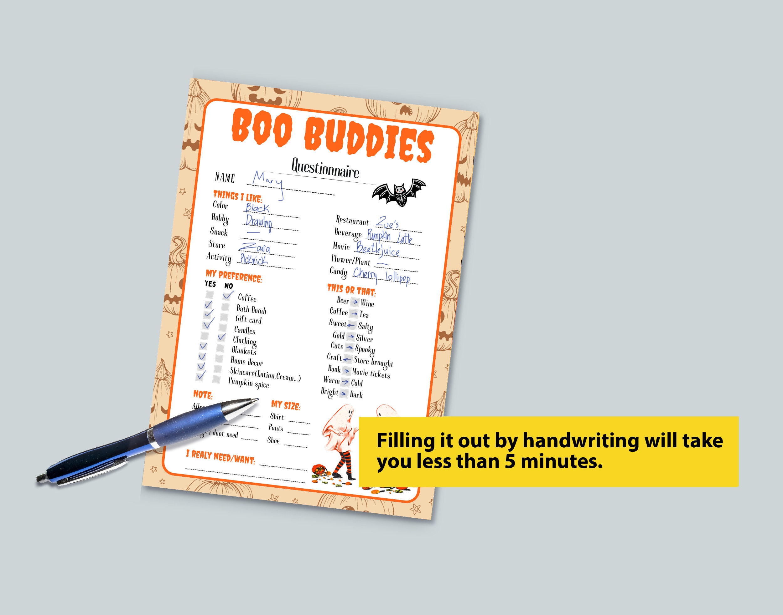 Halloween Gift Exchange Printable, Boo Buddy Questionaire, Halloween ...