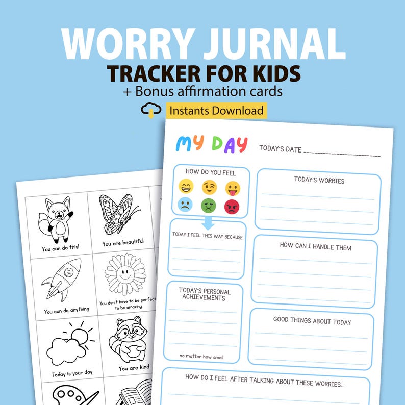 Kids Anxiety Journal: Printable Feelings & Mood Tracker (PDF Download ...