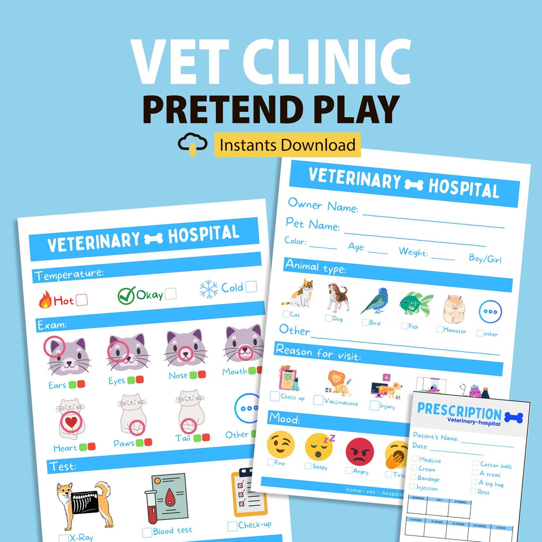 Printable Vet Clinic Dramatic Play Set: Pretend Play for Kids (A4 ...