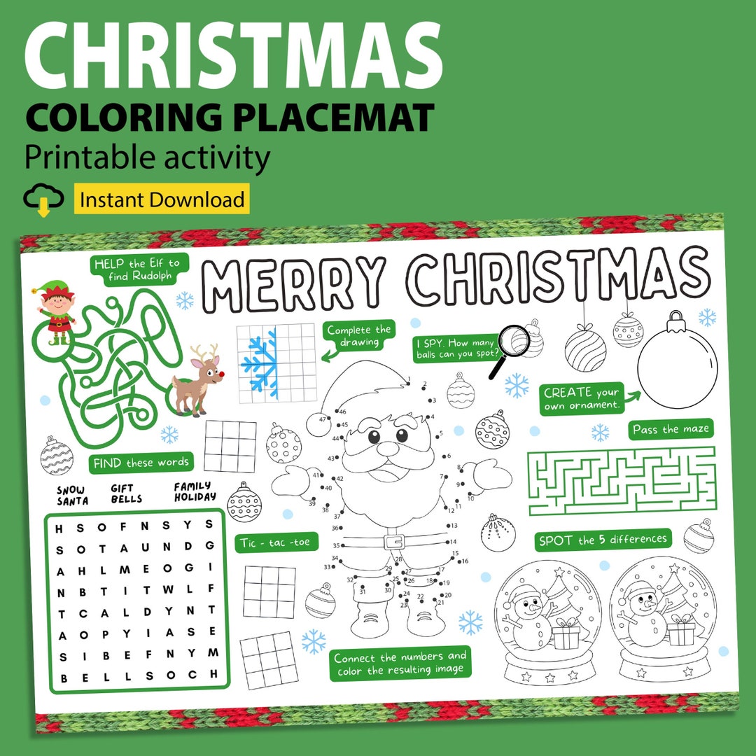 Christmas Coloring Placemat Printable Activity for Kids - Etsy