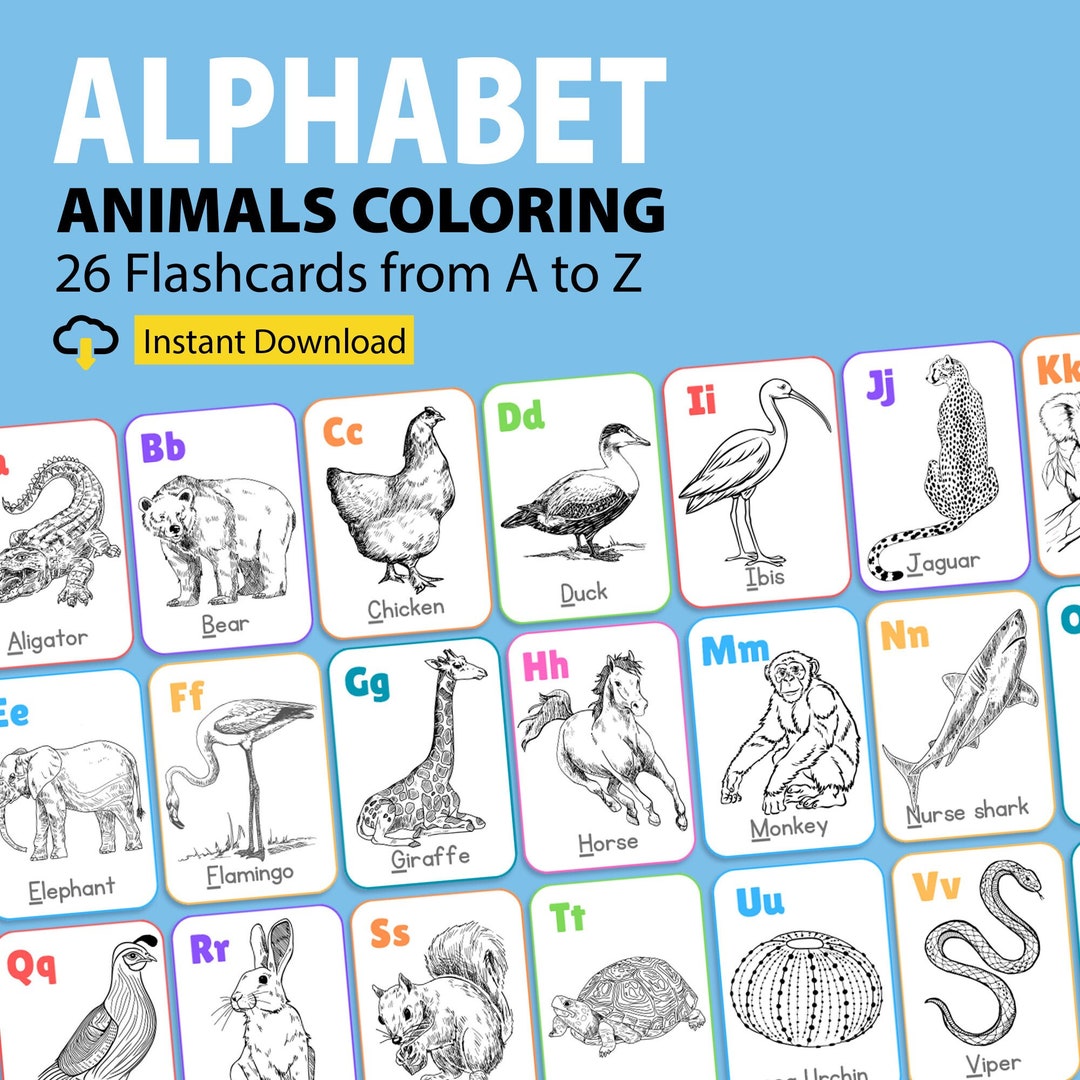 Animal Alphabet Coloring Pages Printables, Alphabet Coloring Cards ...