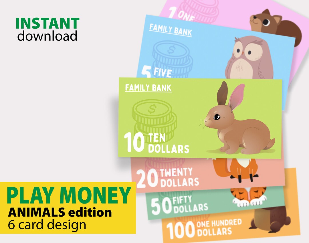 Animals Pretend Play Money for Kids Printable, Fake Money for Play,kids ...