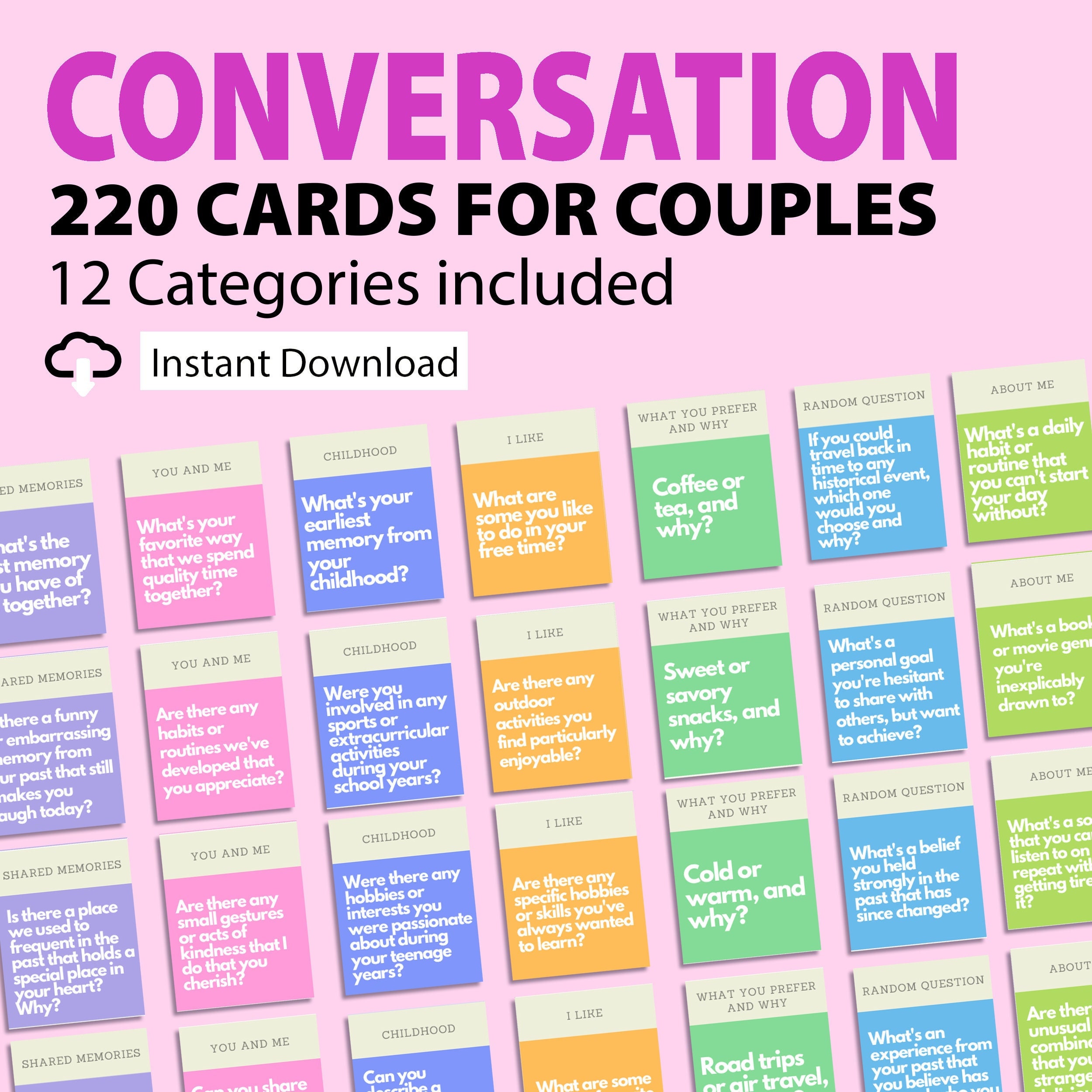 220 tarjetas de conversación imprimibles para parejas - Etsy México