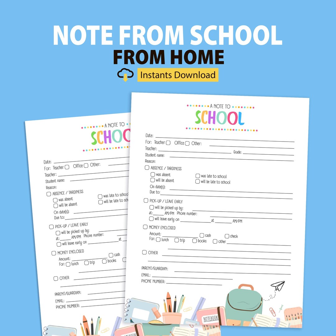 Printable Note From Home to School: Parent-teacher Communication (PDF ...