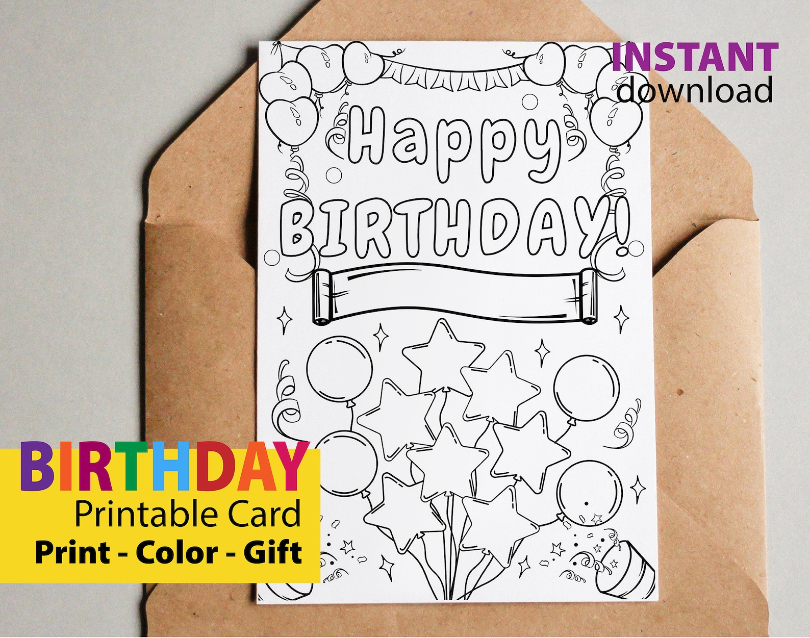 PRINTABLE Happy Birthday Coloring Card for Kids Birthday - Etsy