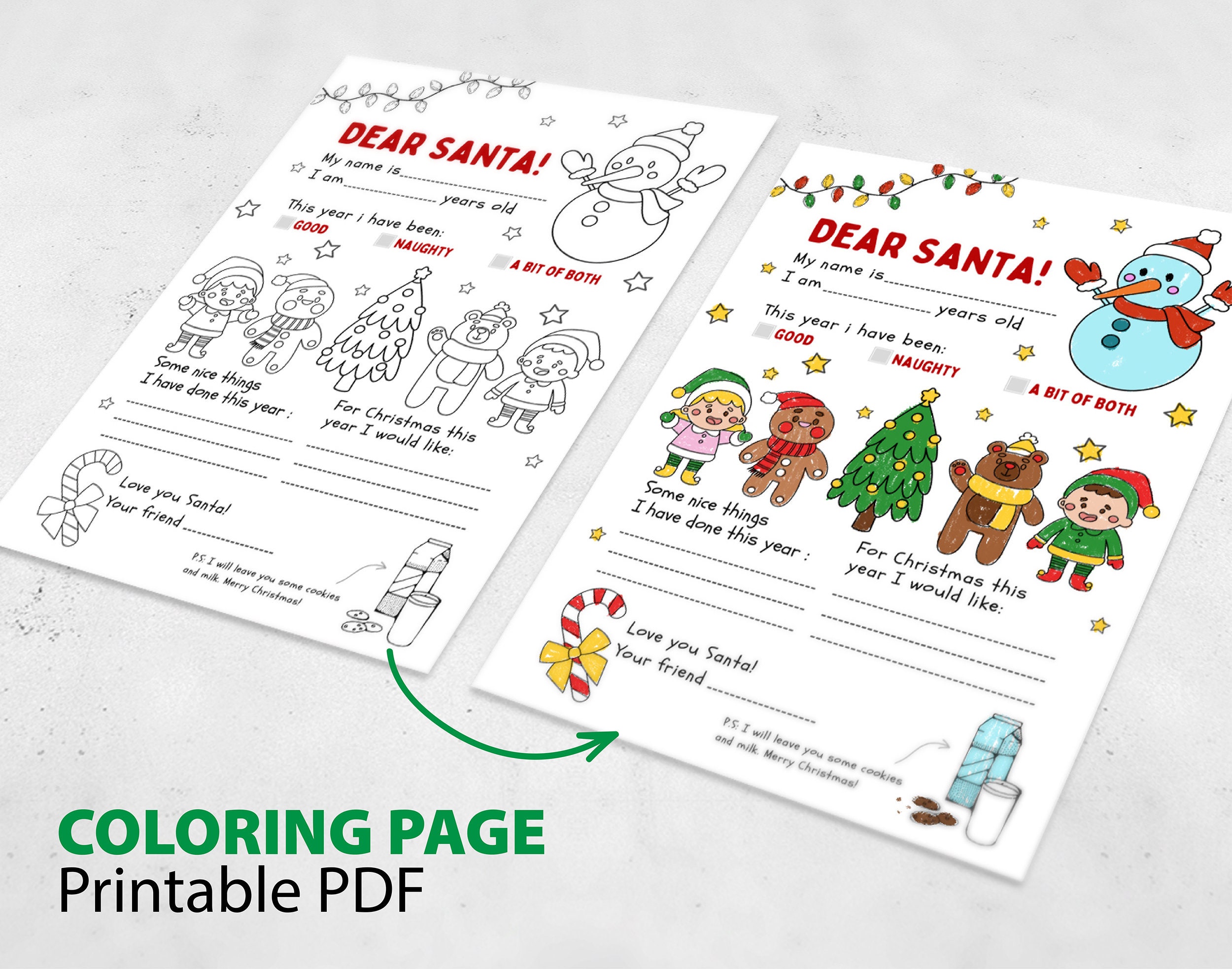 Letter to Santa Coloring Page PRINTABLE, Kids Letter to Santa Printable ...
