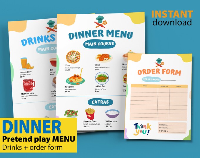 PRINTABLE Healthy Restaurant Menu Pretend Play Kit Kids Pretend Play ...