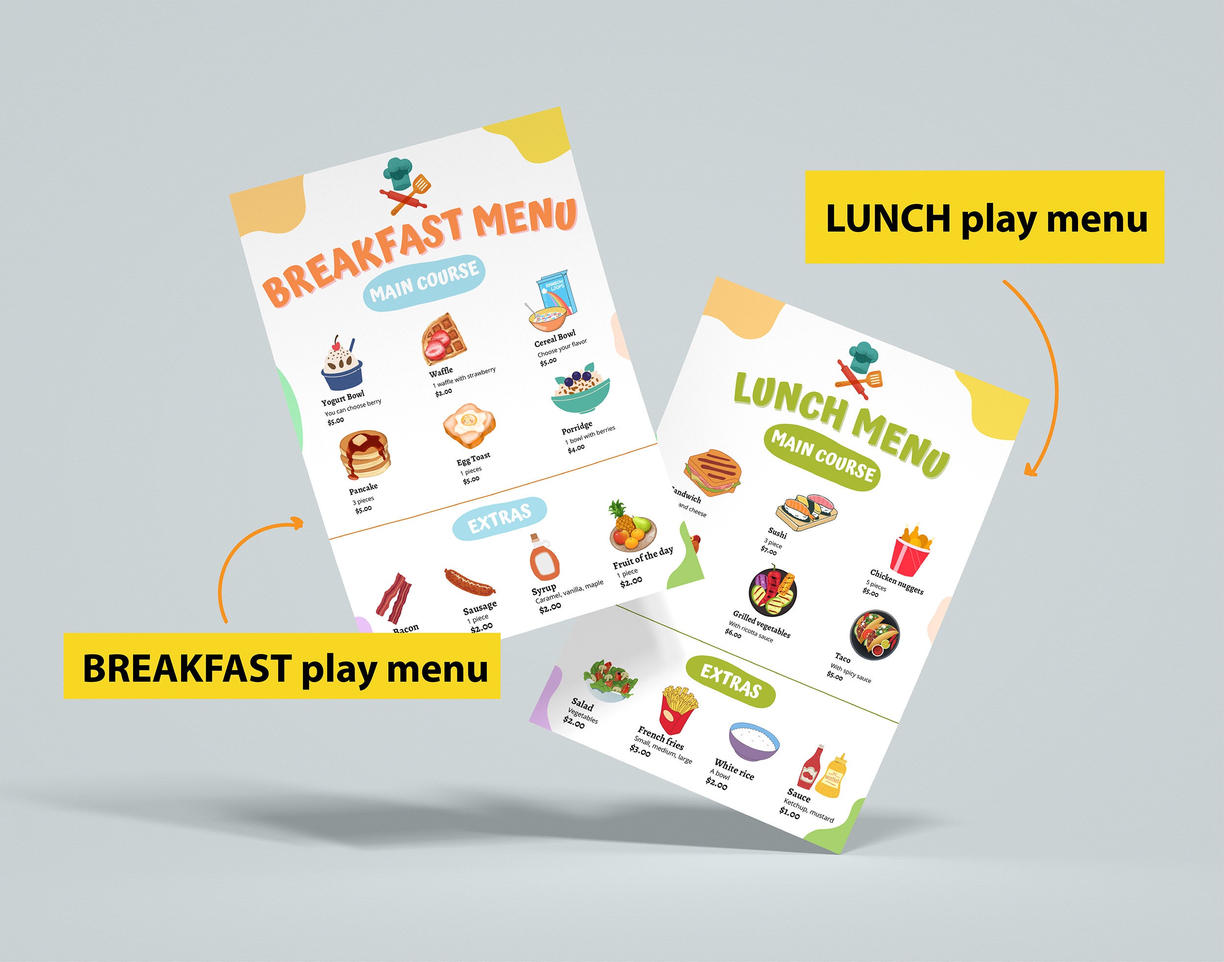 Pretend Play Restaurant Menu Printable: Kids Kitchen, Chef Roleplay ...