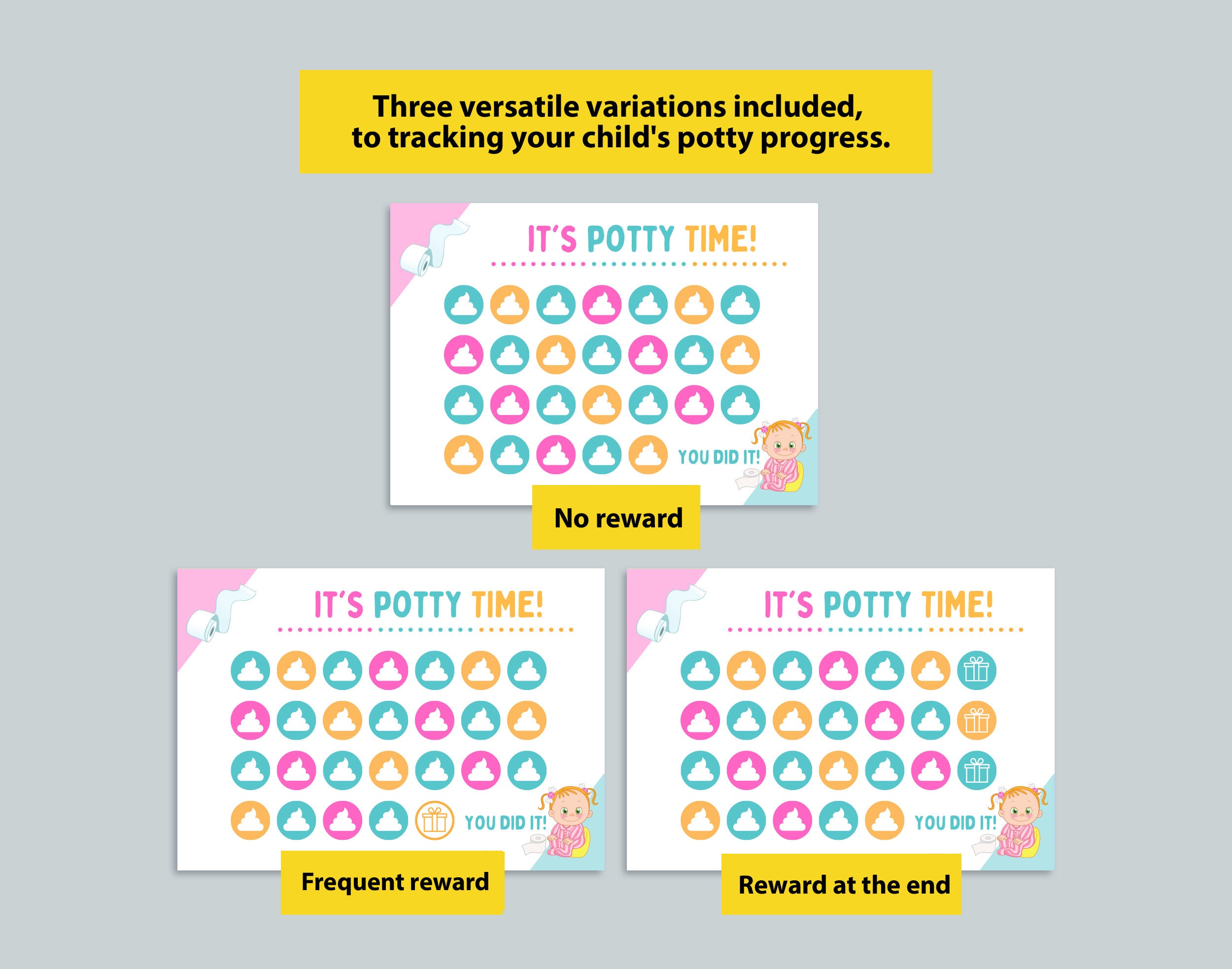 Printable Potty Training Chart Girl, Potty Chart for Girls, Potty ...