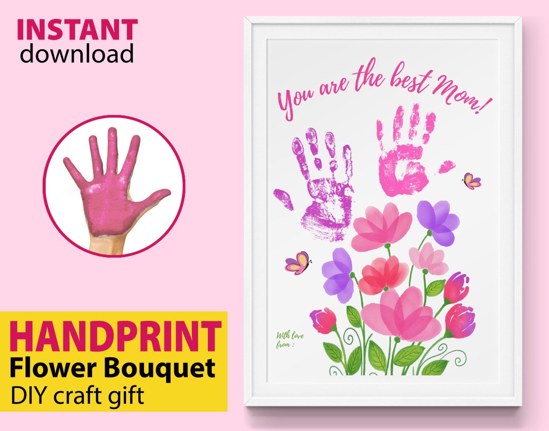Flower Handprint Craft Printable Bouquet Handprint Birthday - Etsy