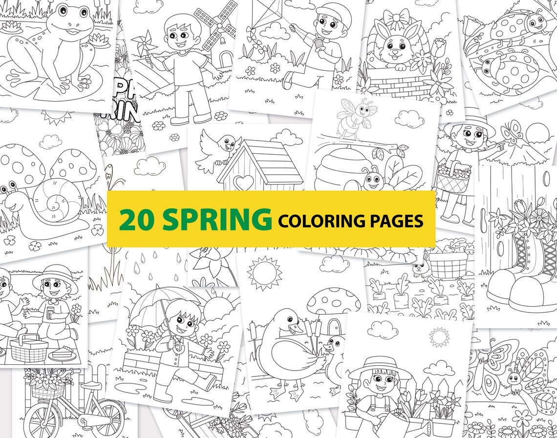 Spring Coloring Pages Printable , Kids Spring Coloring Book, Easter ...