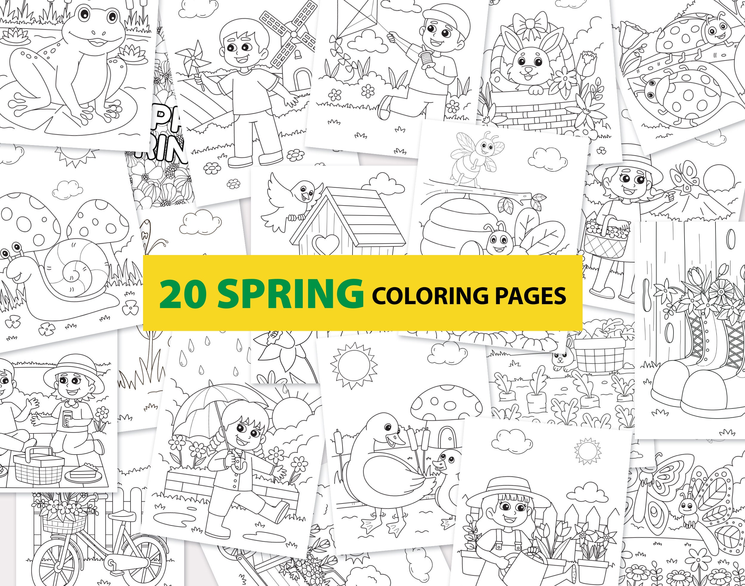 Spring Coloring Pages Printable , Kids Spring Coloring Book, Easter ...