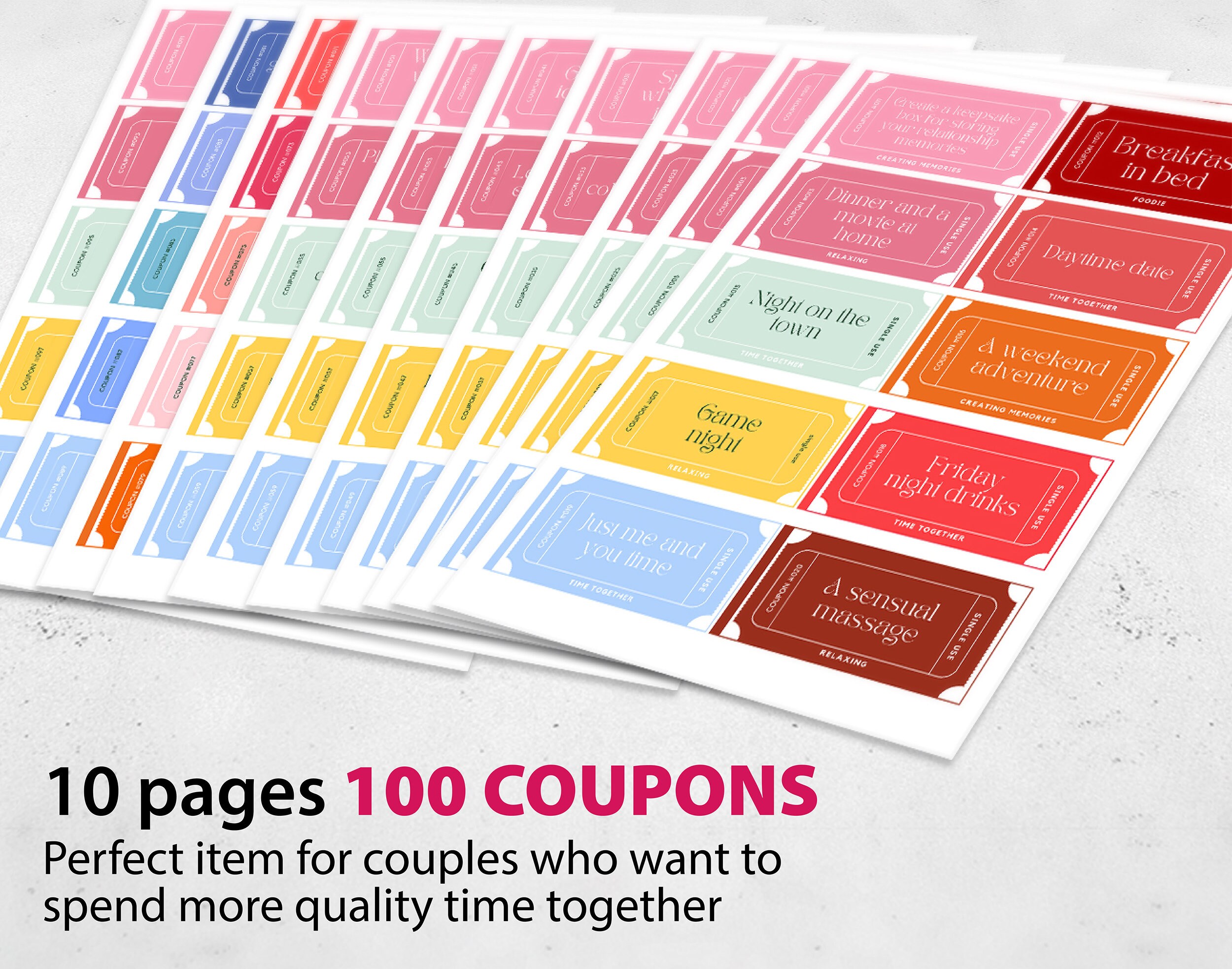 100 Love Coupon Book Printable, Valentines Day Coupons, Gift for Him ...
