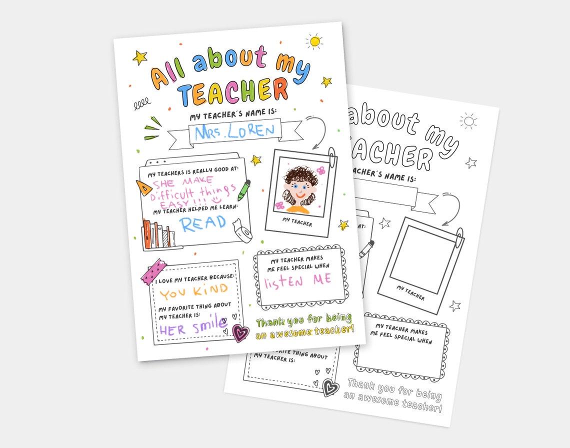 All About My Teacher, Teacher Appreciation Week Printable, Meet the ...