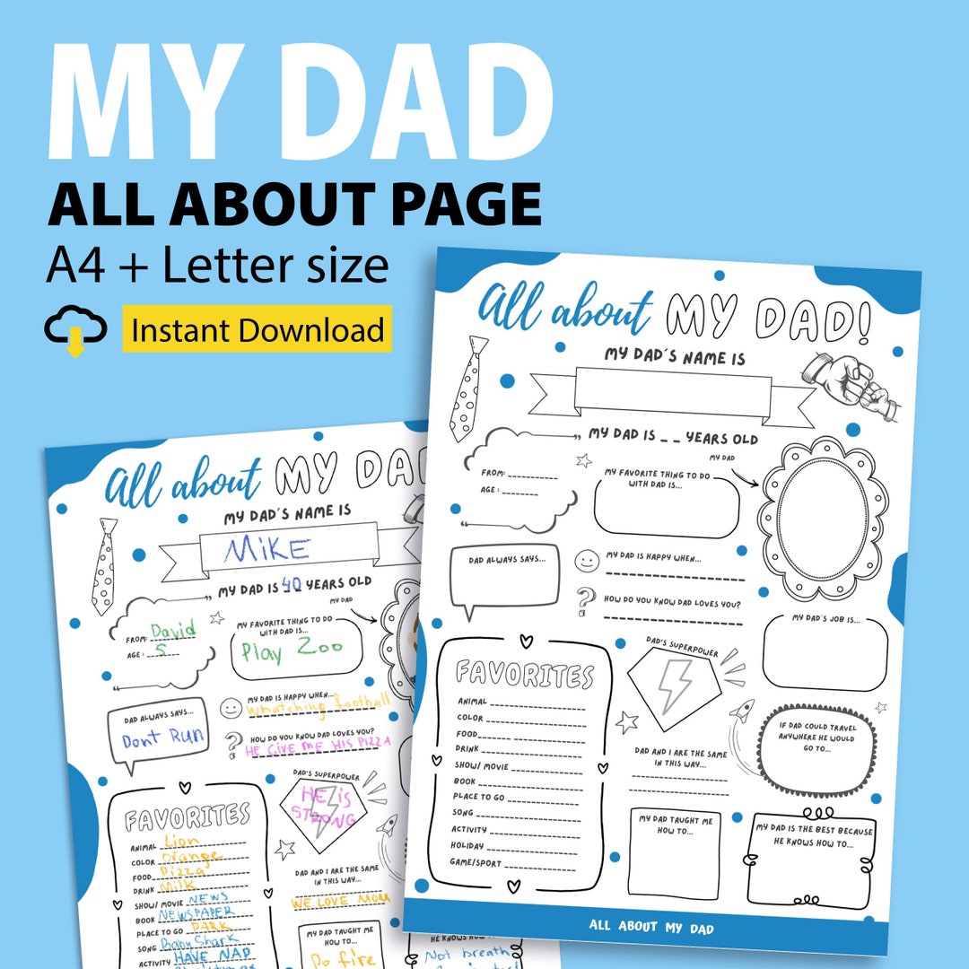 All About My Dad Printable Interview, Personalized Gift Dad, Father's ...