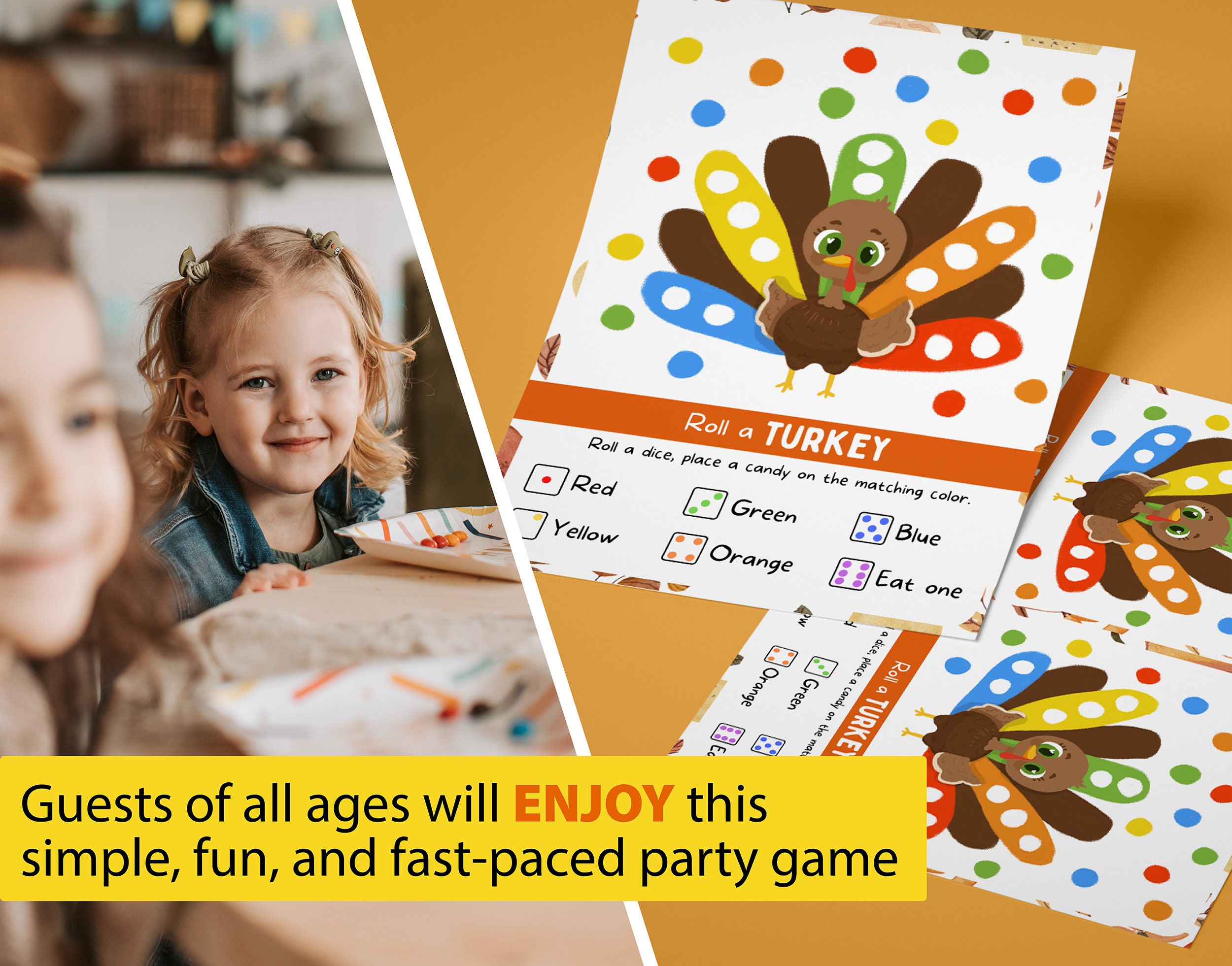 Roll a Turkey Game Printable Activity for Kids, Thanksgiving Kids Table ...