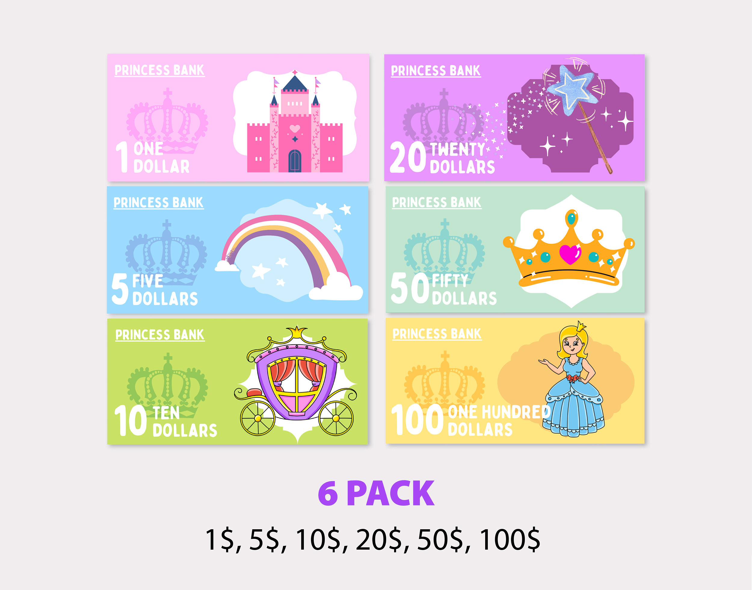 Princess Pretend Play Money Printable, Fake Money for Play, Learning ...
