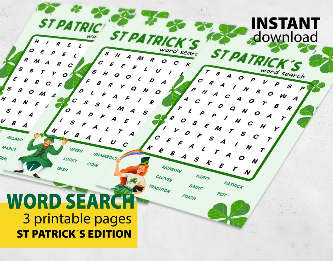 St. Patricks Word Search Printable Word Search Puzzle St - Etsy