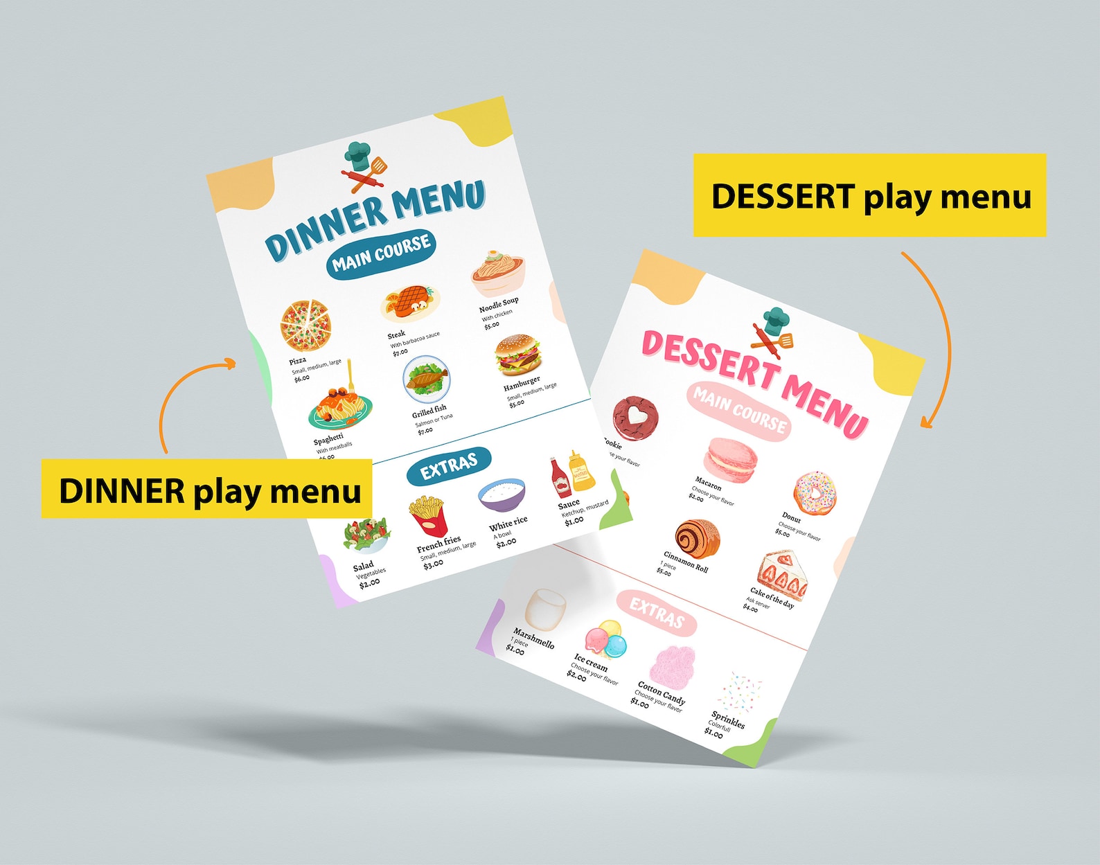 Pretend Play Restaurant Menu Printable: Kids Kitchen, Chef Roleplay ...