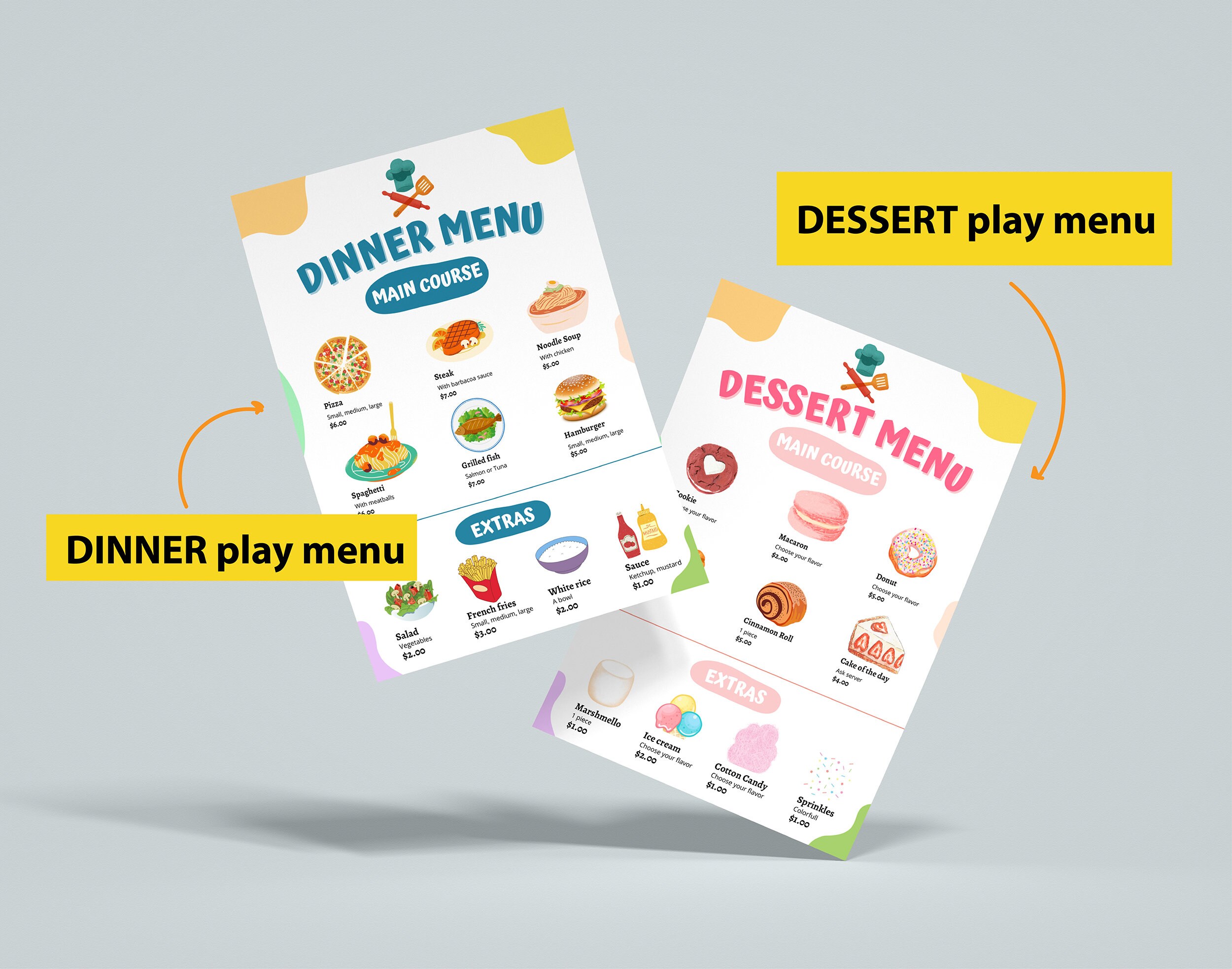Pretend Play Restaurant Menu Printable: Kids Kitchen, Chef Roleplay ...