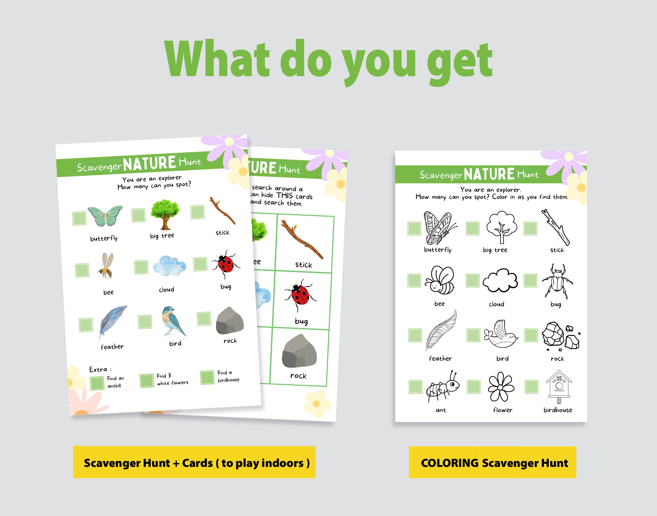 Nature Scavenger Hunt for Kids Printable, Coloring Nature Treasure Hunt ...