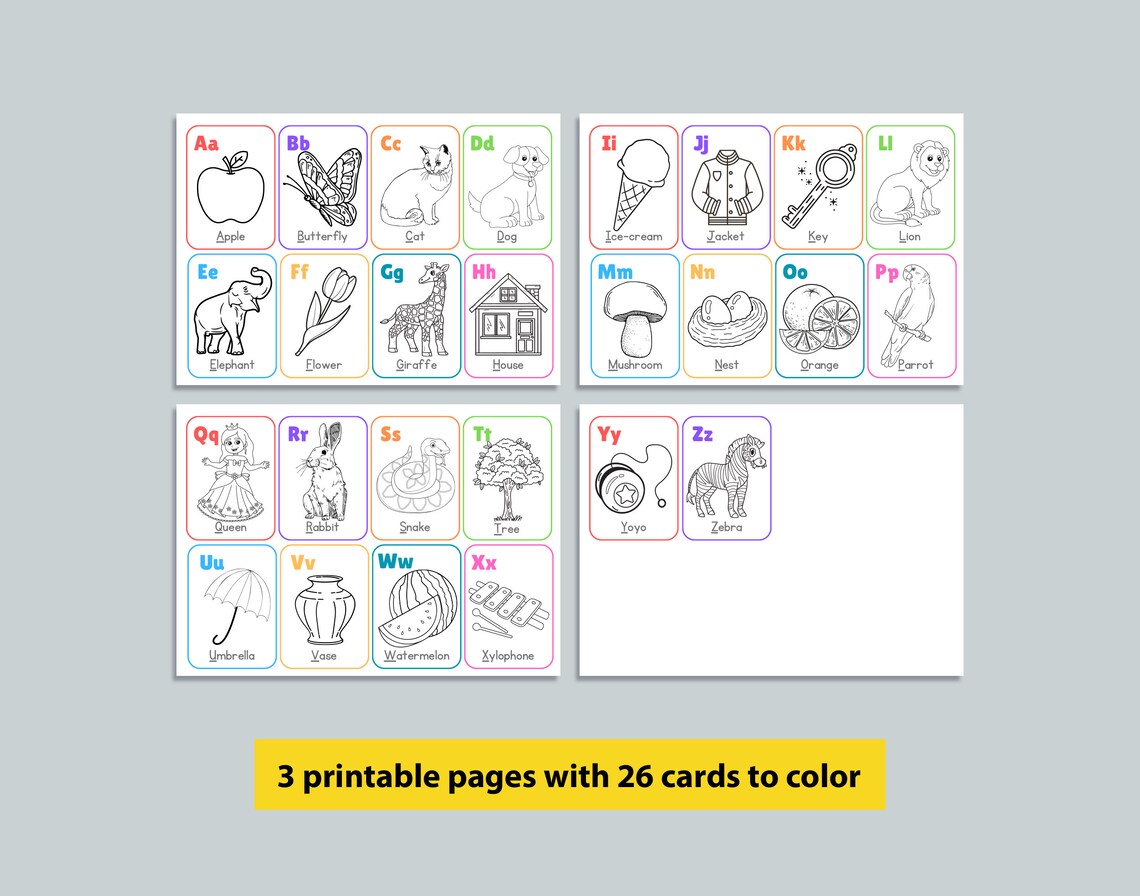 Alphabet Coloring Printable, ABC Alphabet Flash Cards, Preschool ...
