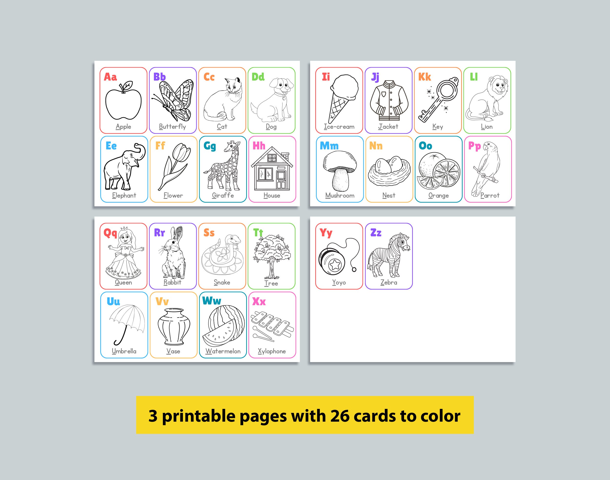 Alphabet Coloring Printable, ABC Alphabet Flash Cards, Preschool ...