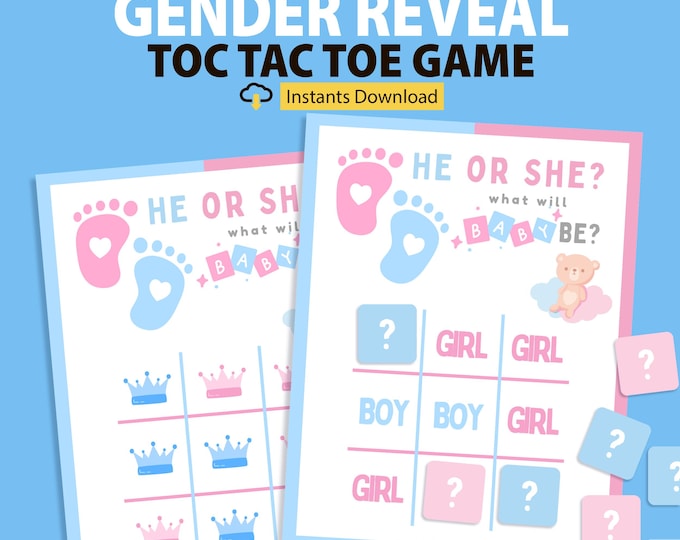 Printable Tic Tac Toe Gender Reveal | Digital Printable Template| Boho ...