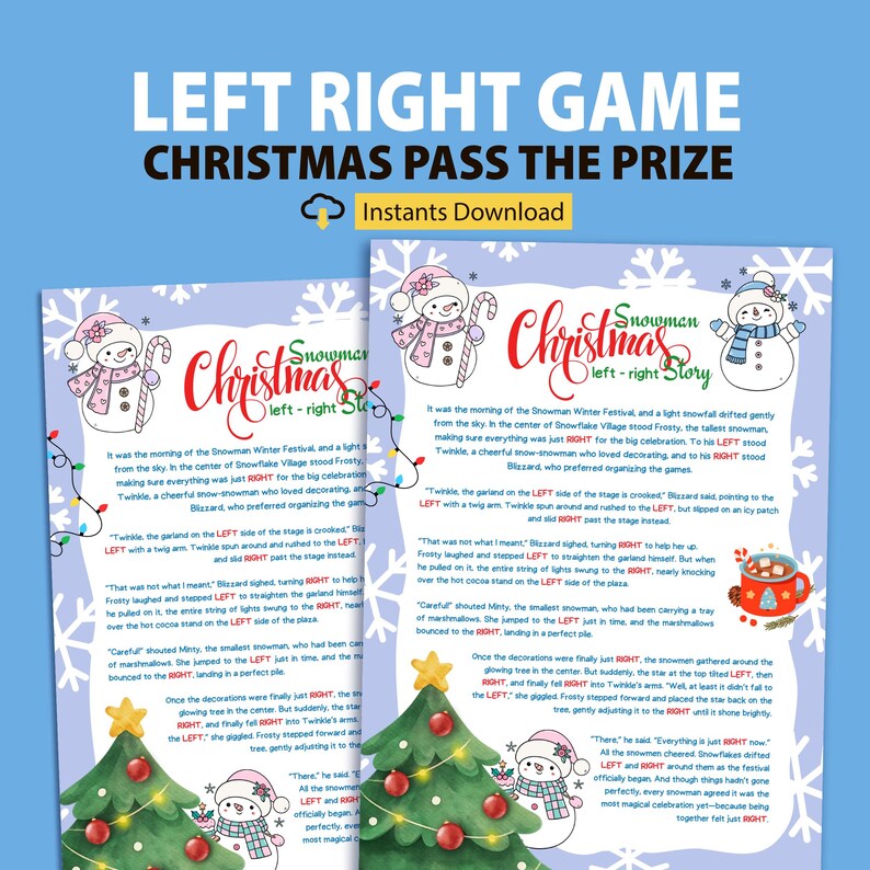 Left Right Christmas Game Printable, Pass the Prize Left Right Story ...