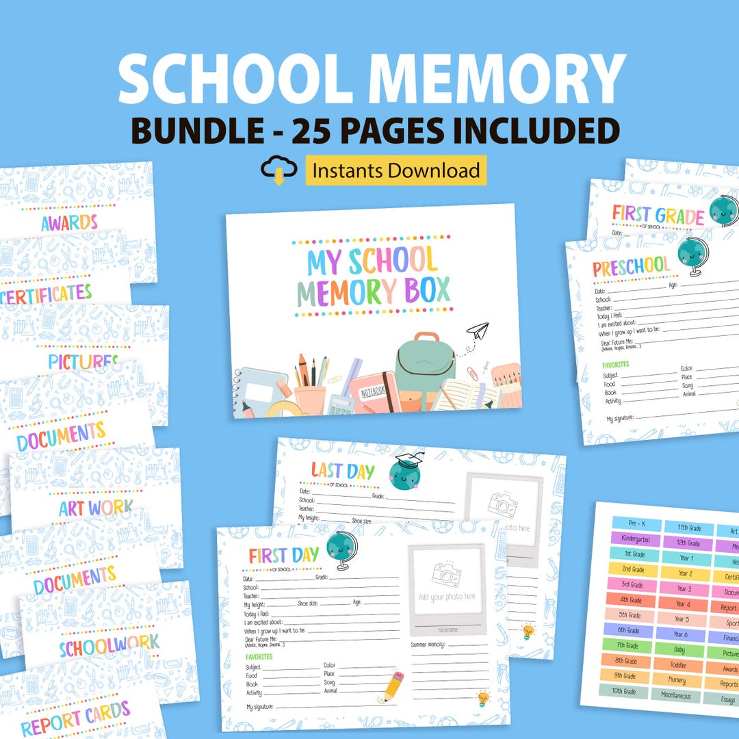 Kids School Memory Book & Keepsake Journal (PDF Downloadable Printable ...