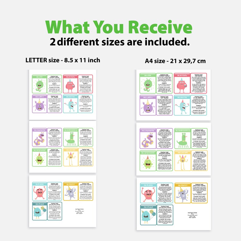 Negative Thoughts Thinking Cards for Kids Printable, Thought Monsters ...