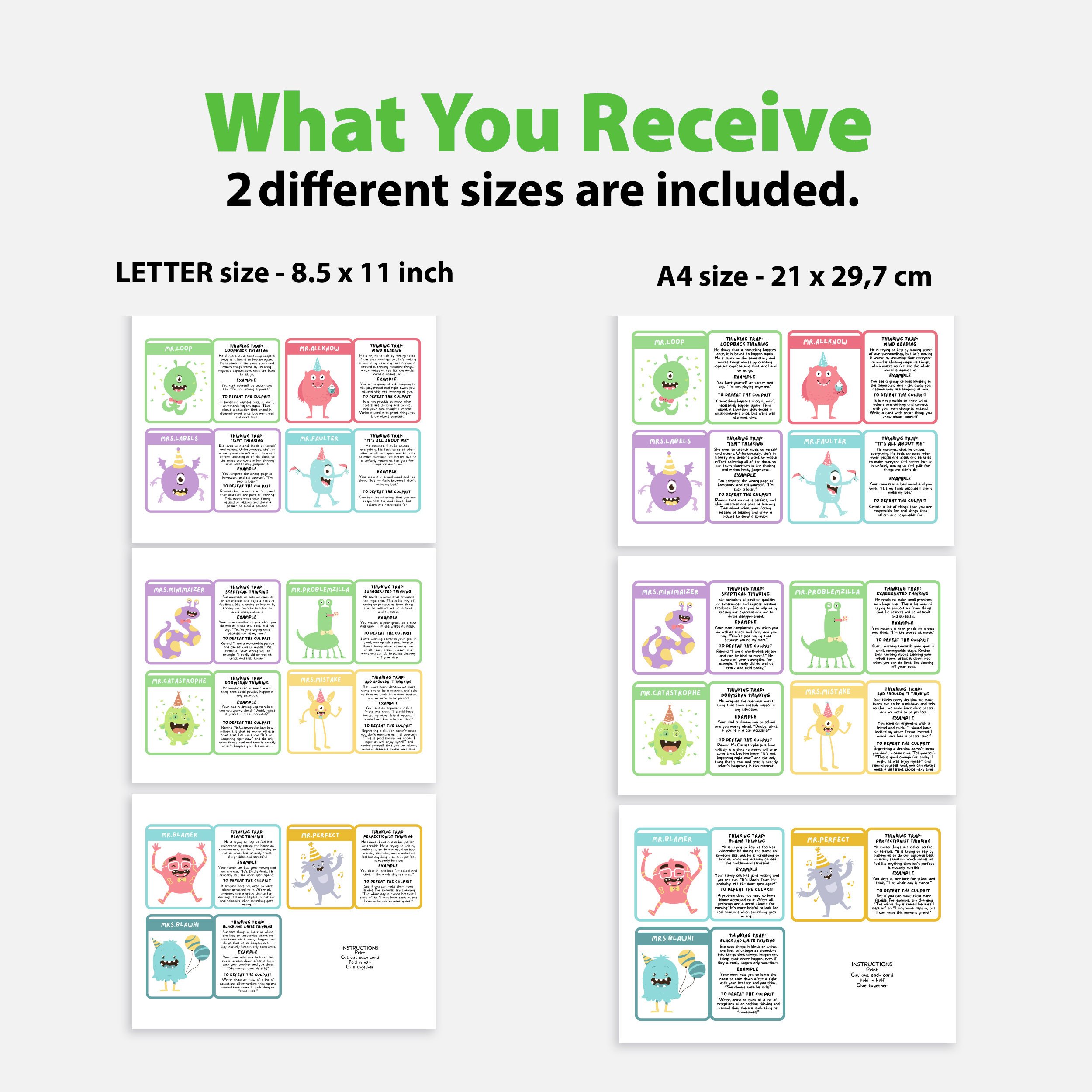 Printable Kids' Thinking Cards: Thought Monsters, Emotions ...