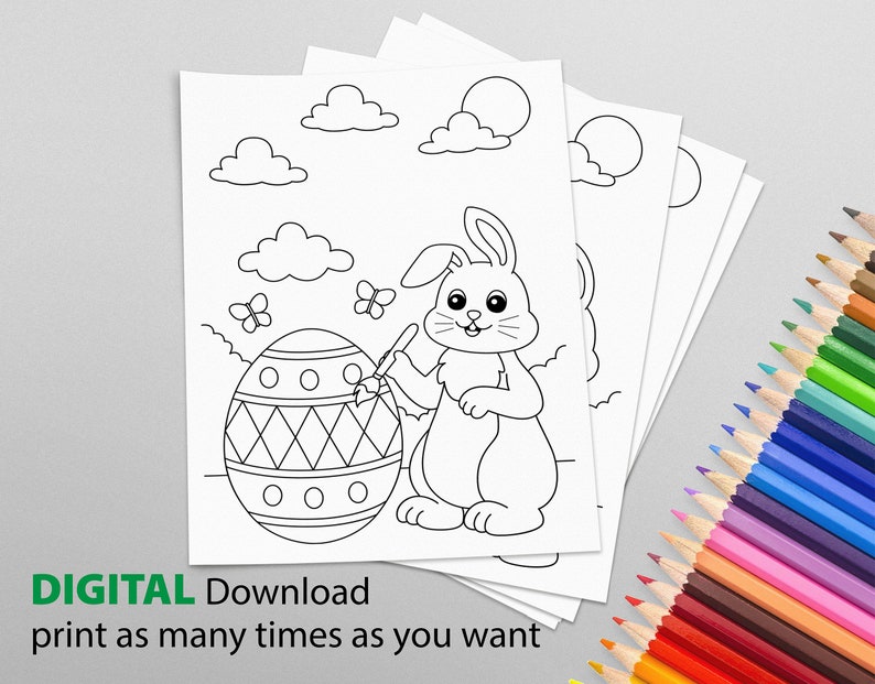 Easter Bunny Coloring Pages for Kids Printable, Easter Coloring Book ...