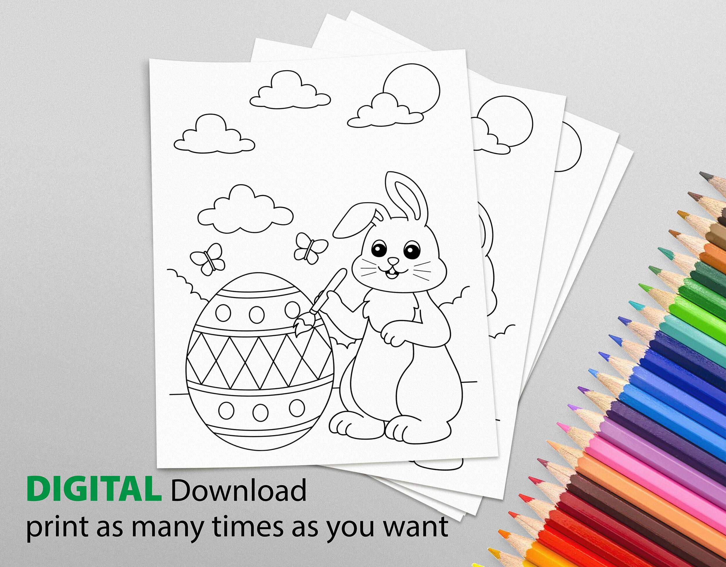 Easter Bunny Coloring Pages for Kids Printable, Easter Coloring Book ...