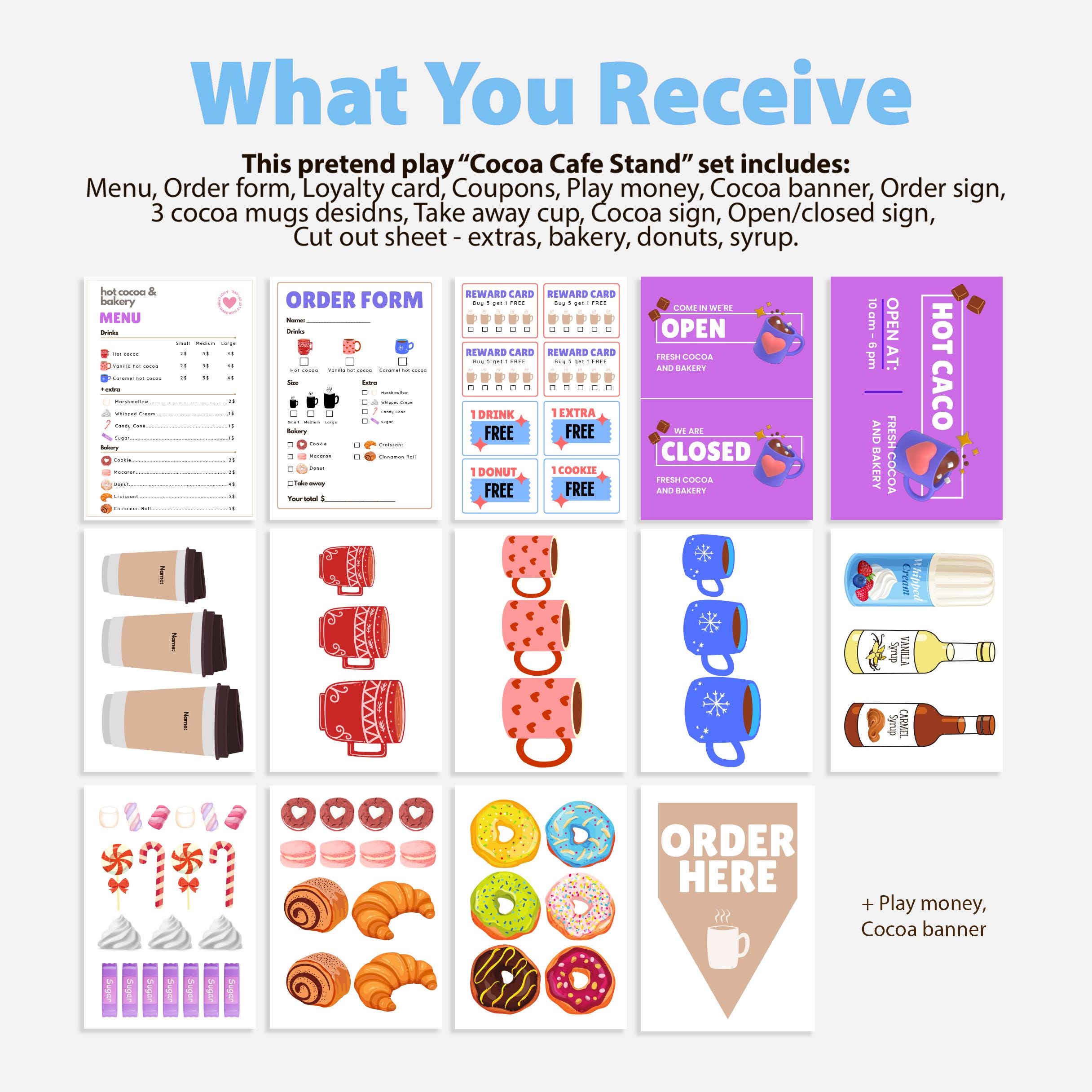 Hot Cocoa Stand Dramatic Play Printable: Cafe Pretend Play Set (digital ...