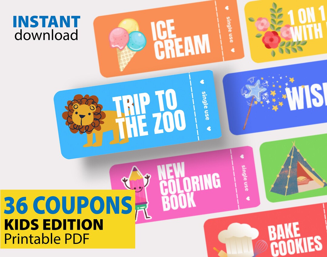 Kids Reward Coupon Printable Reward Coupon Booklet Birthday - Etsy