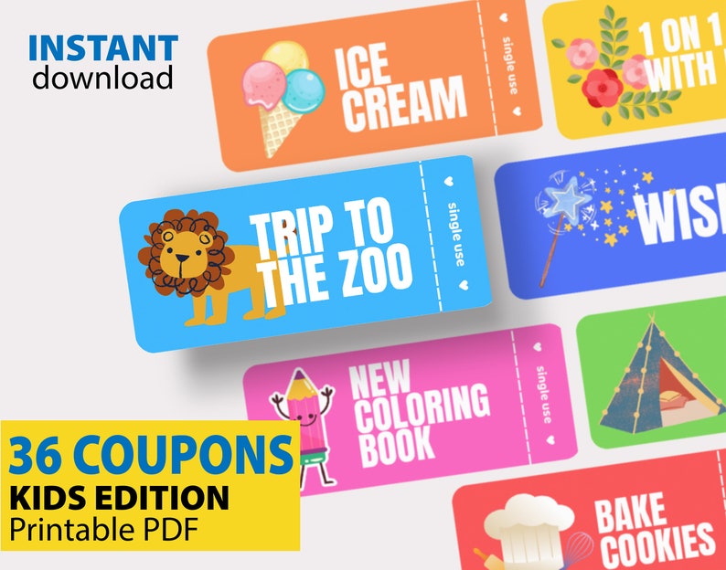 Kids Reward Coupon Printable Reward Coupon Booklet Birthday - Etsy