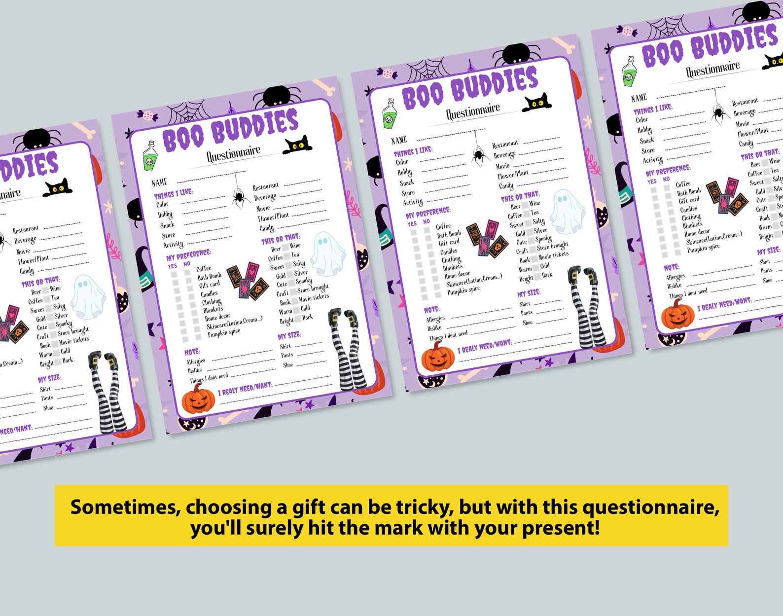 Printable Halloween Gift Exchange Questionnaire, Spooky Sister Survey ...